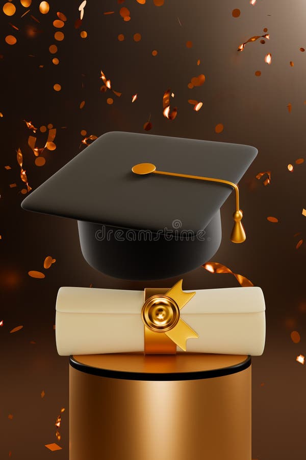 On the Pedestal is a Diploma and a Graduate Cap in Confetti. Stock ...