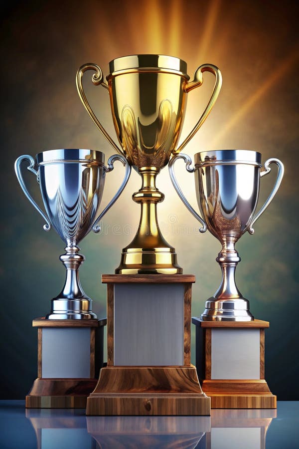 Pedestal with Gold, Silver, and Bronze Cups Stock Illustration ...