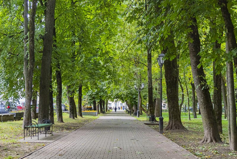 Pedestrian Alley with People Walking Stock Image - Image of landscape ...
