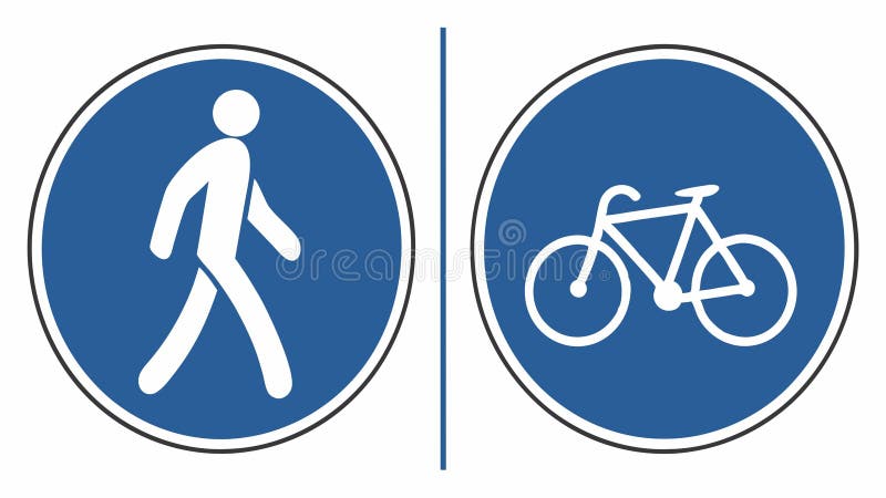 Pedestrian and Bicycle Lane Signs, Shared Path, Vector Design ...