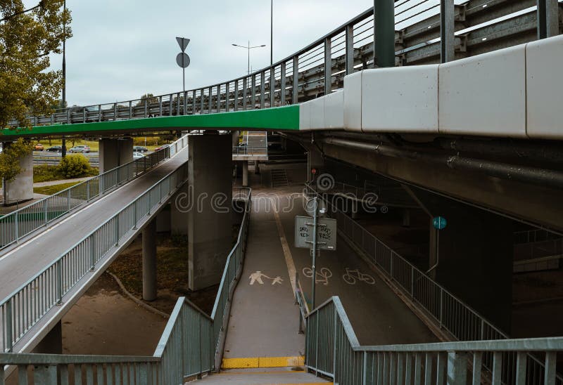 Pedestrian and Bicycle Paths on the Road Interchange Stock Photo ...