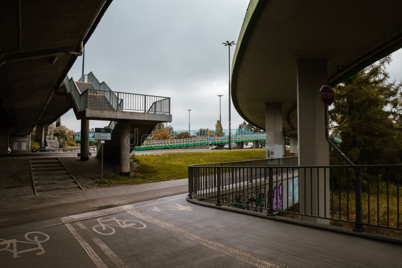 Pedestrian and Bicycle Paths on the Road Interchange Stock Photo ...