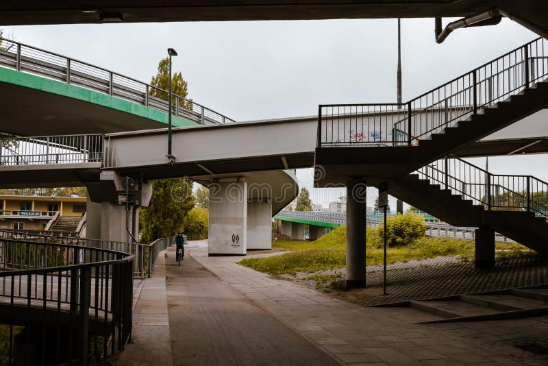 Pedestrian and Bicycle Paths on the Road Interchange Editorial Stock ...