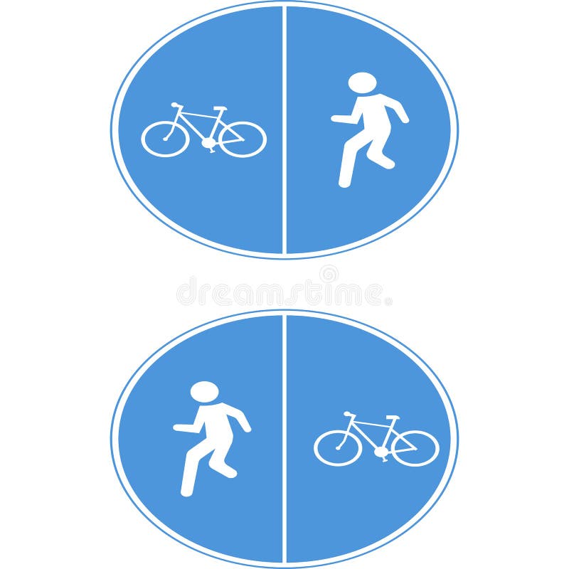 Pedestrian and Bicycle Paths with Traffic Separation. Road Signs. Stock ...