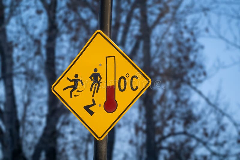 A Pedestrian or Bicycle Slippery Surface when Wet and Cold, Sign ...