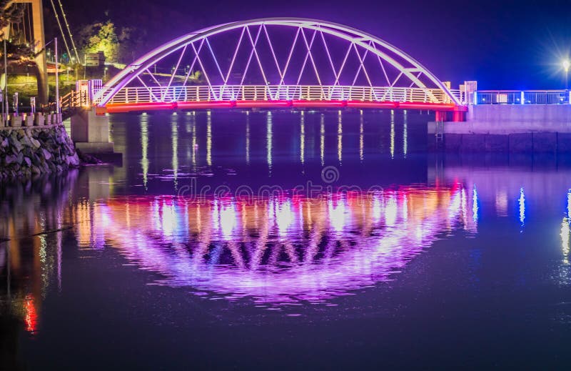 Pedestrian Bridge Across Small Seaport Stock Image - Image of landmark ...