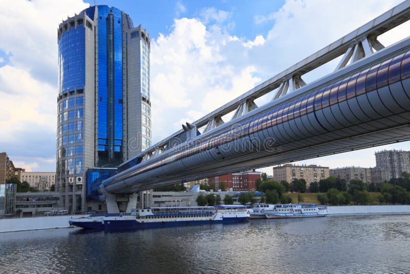 Pedestrian Bridge Bagration, Moscow, Russia Stock Photo - Image of blue ...