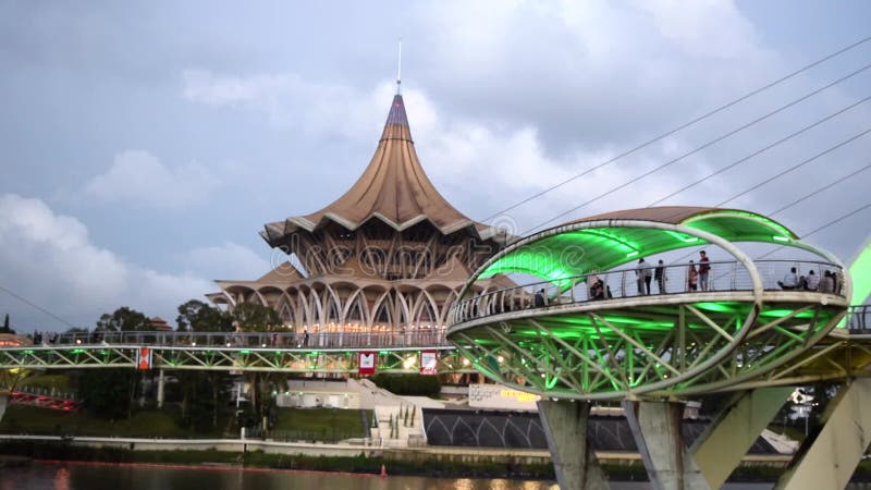 Pedestrian Bridge with Colourful Lighting in Kuching Malaysia. Stock ...
