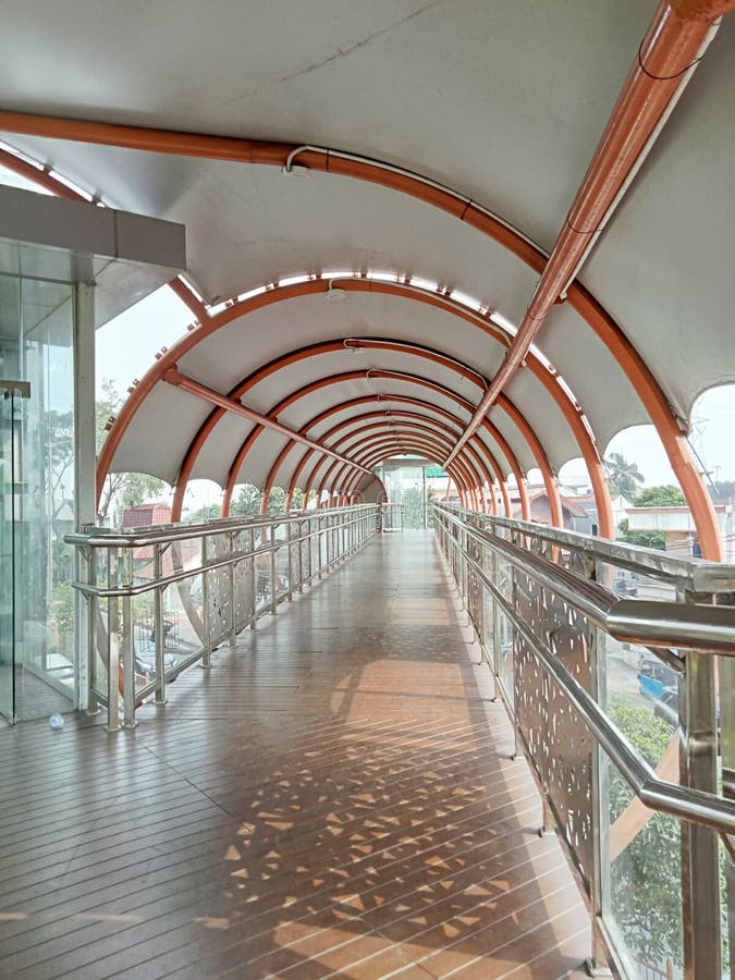 Pedestrian Bridge with Glass Walls. Stock Photo - Image of building ...