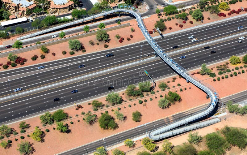 Pedestrian Bridge Over Freeway Stock Image - Image of design, crossing ...