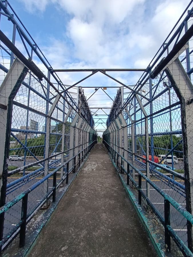 Pedestrian Bridge Over a Highway with a Concrete Floor Stock Image ...