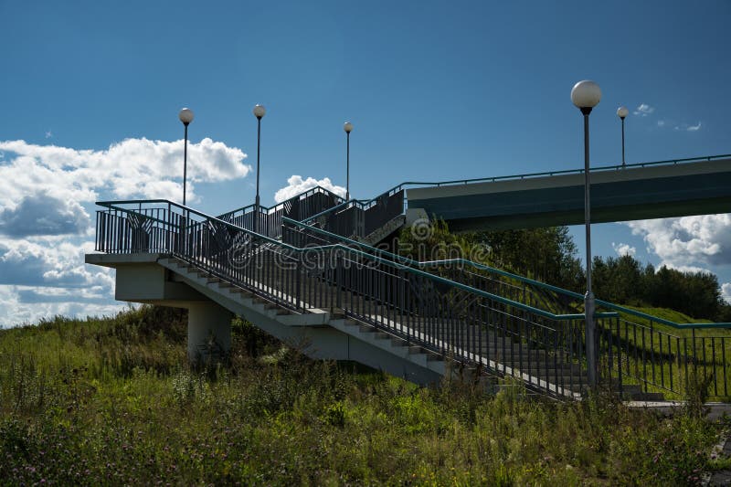 A Pedestrian Bridge Over the Highway. Steps for Climbing the Bridge ...