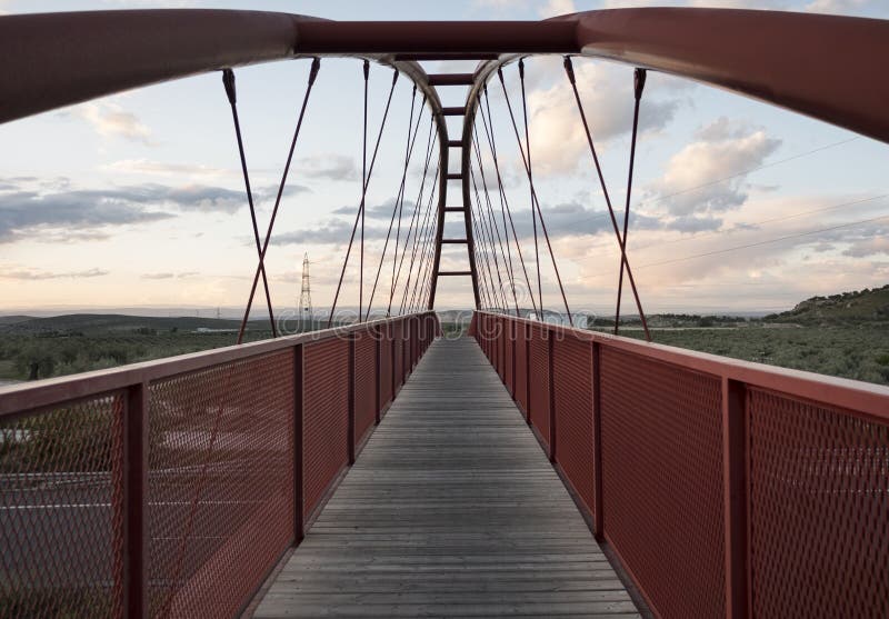 Pedestrian Bridge Over Highway in Sunset Image Stock Image - Image of ...