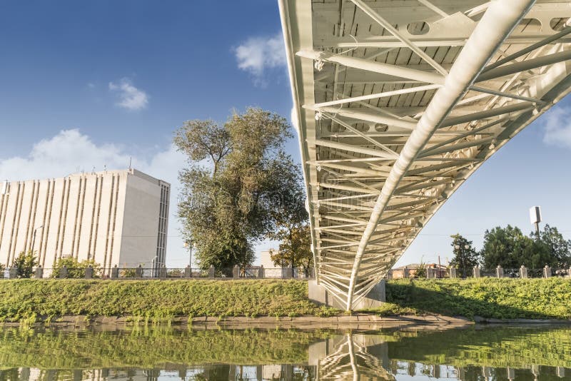 Pedestrian Bridge Over the River Stock Photo - Image of blue ...