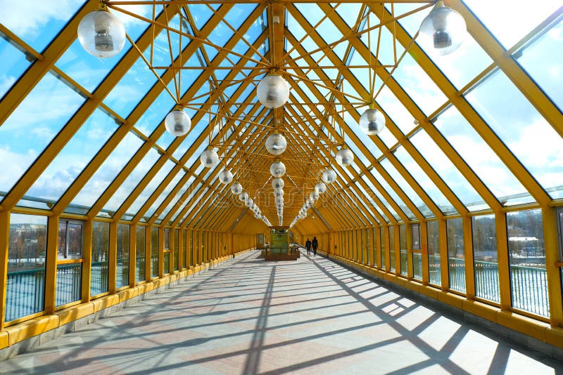Pedestrian Bridge Over the River, Metal Glass Stock Photo - Image of ...