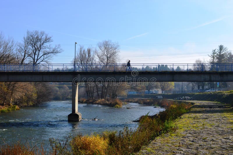 Pedestrian on the Bridge Over the River Editorial Image - Image of ...