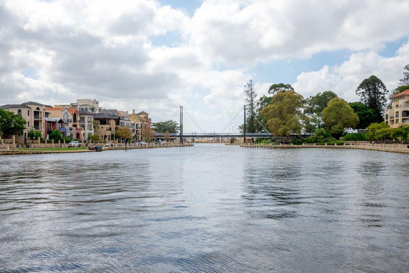 Pedestrian Bridge and a Small Harbour in East Perth Stock Image - Image ...