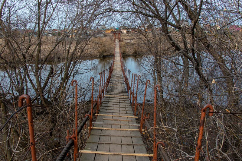 Pedestrian Bridge To Cross the River Stock Photo - Image of cross ...