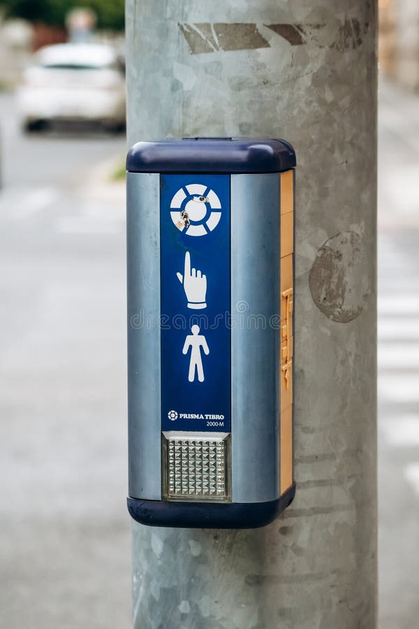 Pedestrian Button To Signal Waiting and Switch Traffic Light Editorial ...