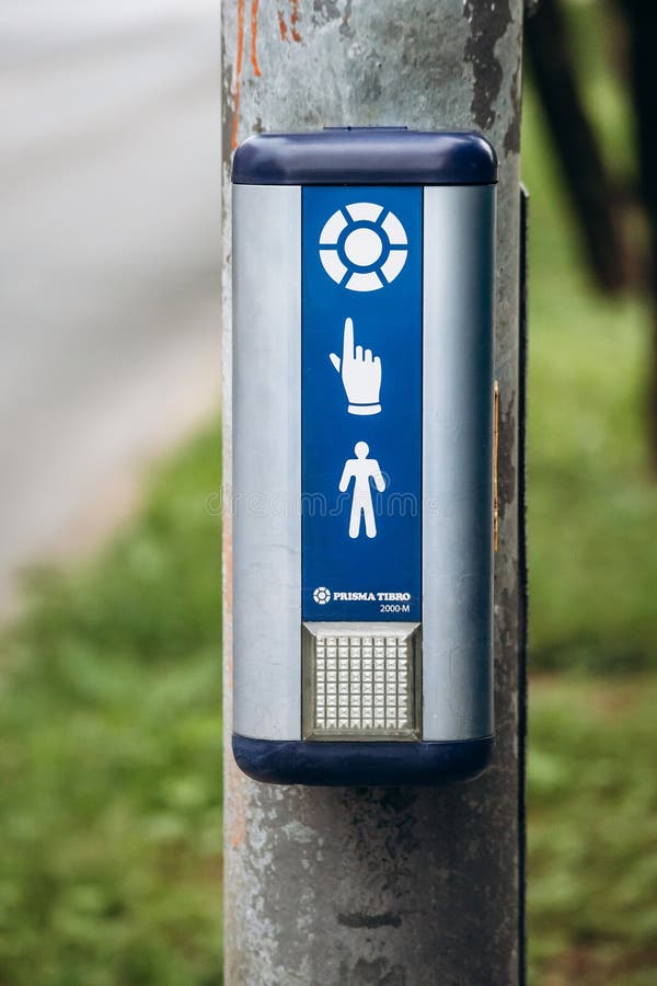 Pedestrian Button To Signal Waiting and Switch Traffic Light Editorial ...