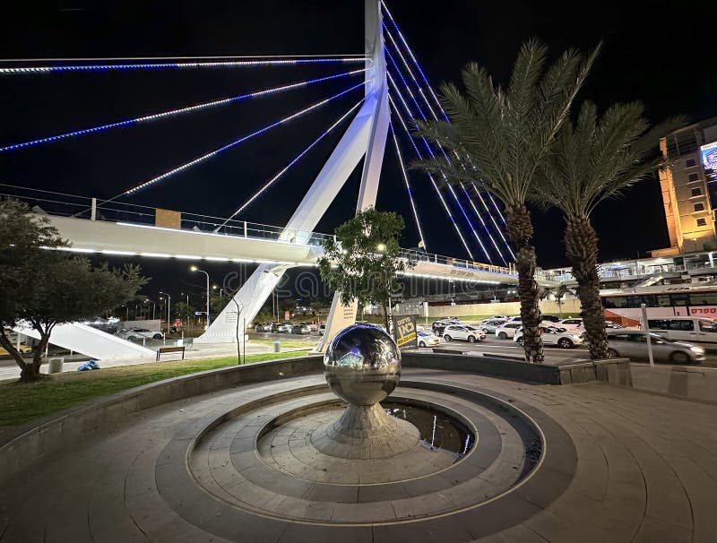 Pedestrian Cable-stayed Bridge Editorial Photo - Image of light ...