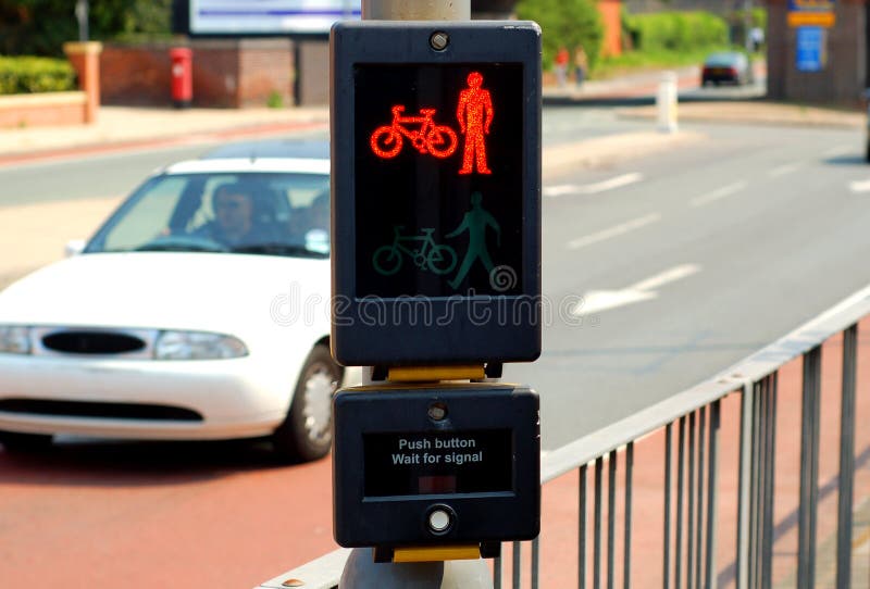 Bicycle, Pedestrian Crossing Lights Stock Image - Image of light, signs ...