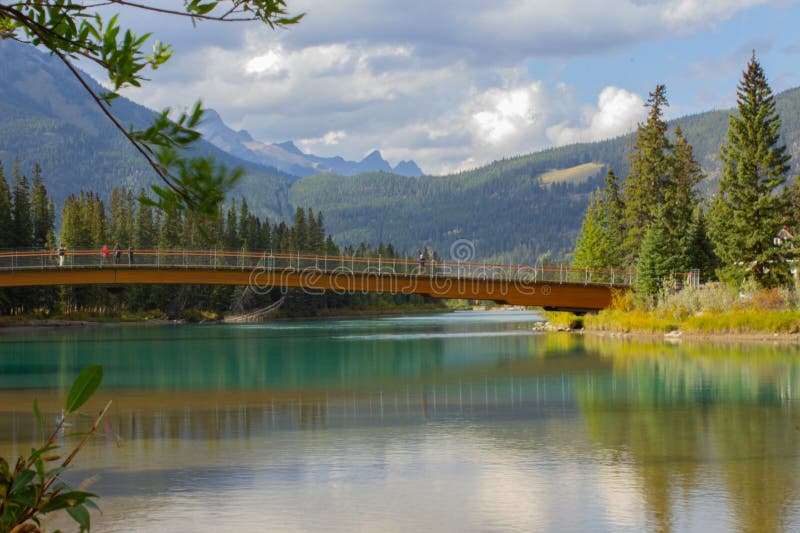 Pedestrian bridge in Banff stock photo. Image of walking - 312977732