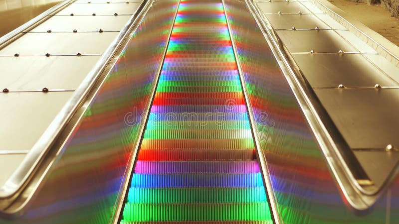 Pedestrian Crossing Escalator with Multi-colored LED Rainbow Lights ...