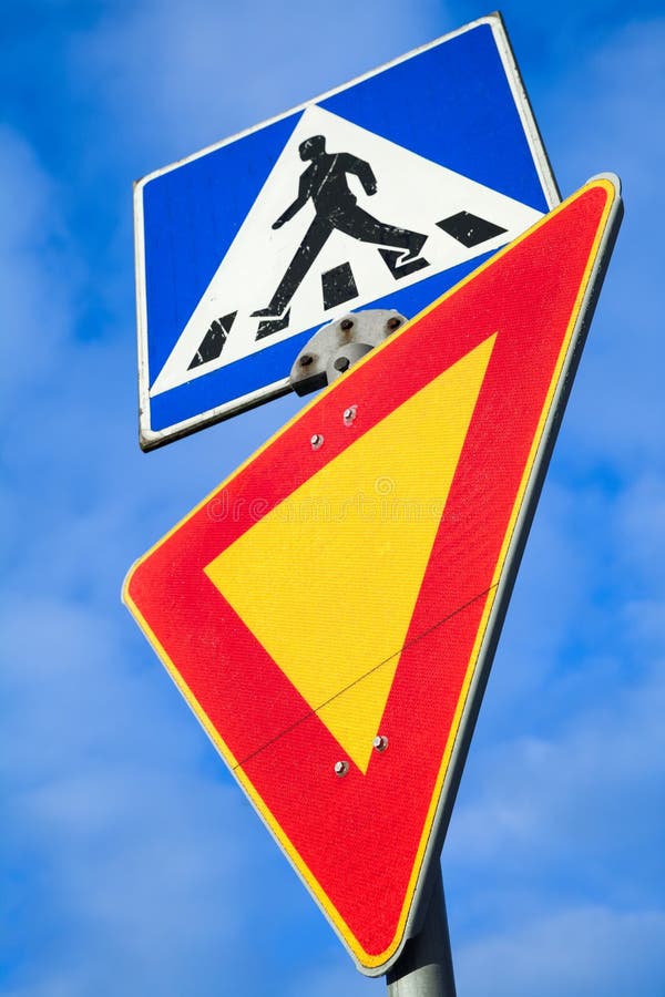 Pedestrian Crossing and Give Way. Two Road Signs Stock Photo - Image of ... Pedestrian Crossing and Give Way. Two Road Signs Stock Photo - Image of ...