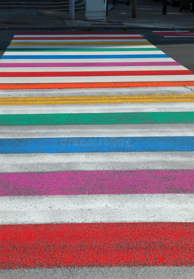 Pedestrian Crossing with Many Colors on the Road Stock Photo - Image of ...