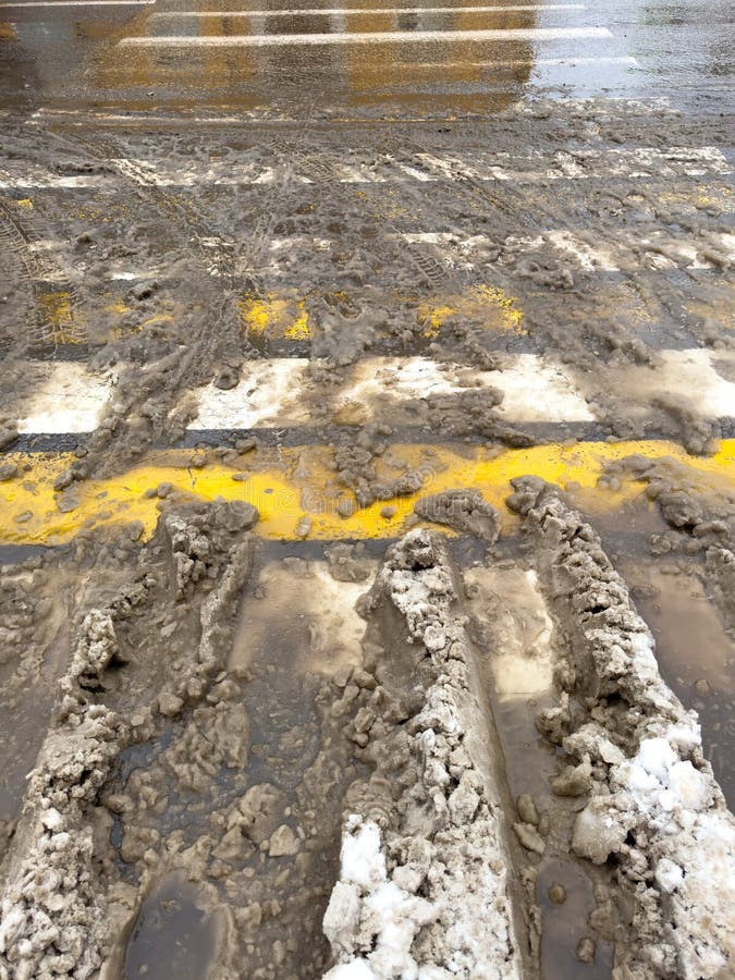 Pedestrian Crossing on the Road Covered with Snow Stock Photo - Image ...