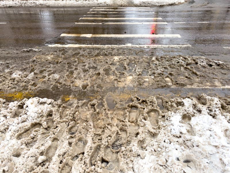 Pedestrian Crossing on the Road Covered with Snow Stock Image - Image ...