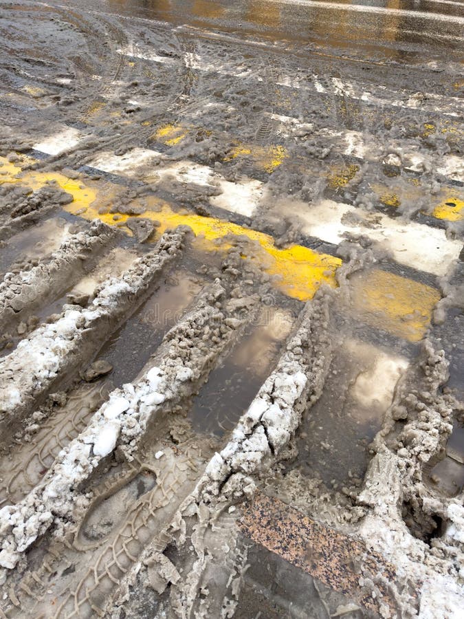 Pedestrian Crossing on the Road Covered with Snow Stock Photo - Image ...