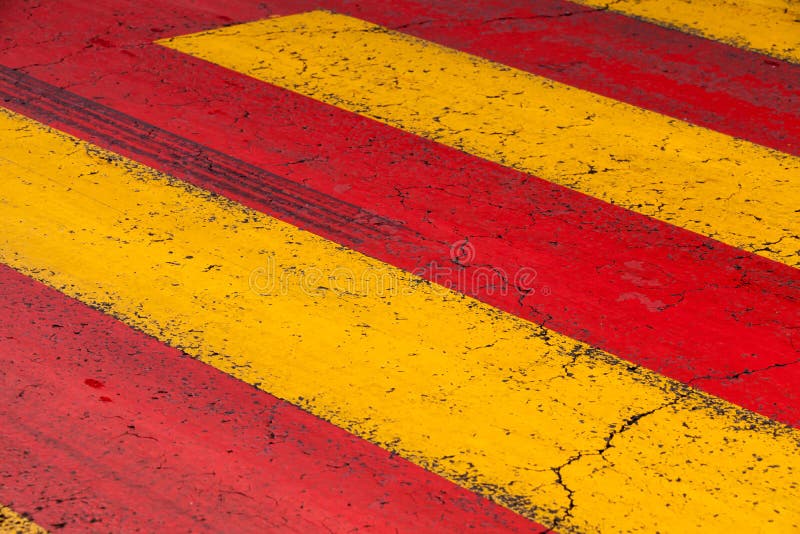Pedestrian Crossing Road Marking, Yellow and Red Lines Stock Photo ...