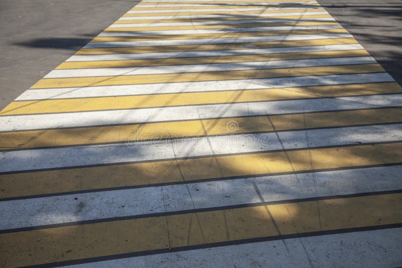 Pedestrian Crossing on the Road. White and Yellow Markings on the ...