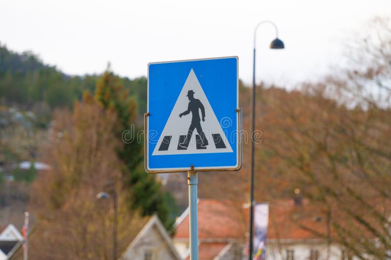 Pedestrian Crossing Sign with a Man with a Hat.. Stock Image - Image of ...