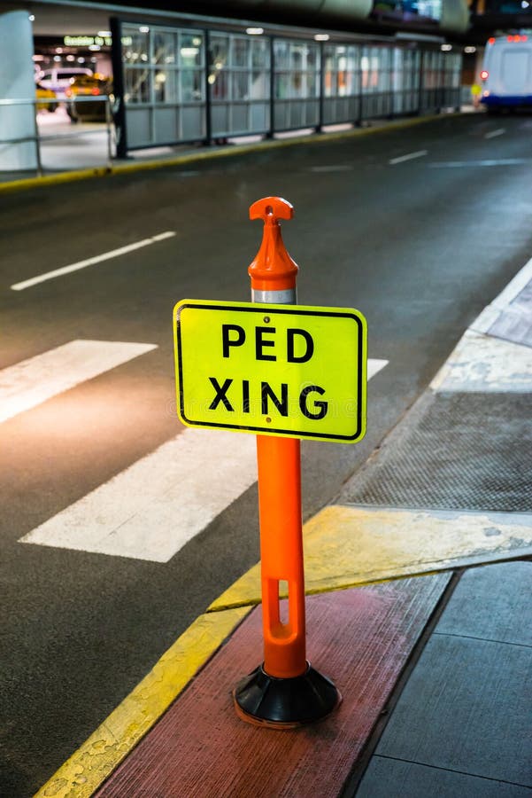 Pedestrian Crossing Sign at Night Stock Image - Image of garage, danger ...