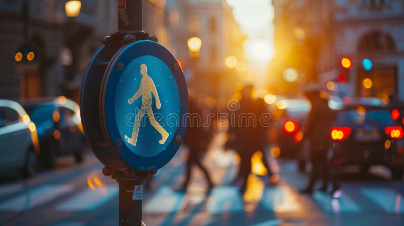 Pedestrian Crossing Signal with Blurry People in Background Stock Image ...