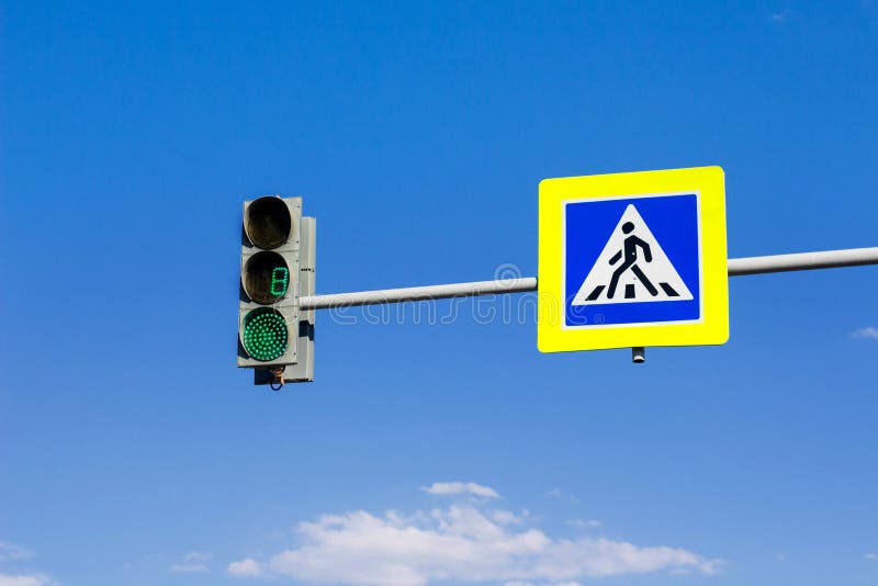 Pedestrian Crossing with Traffic Lights Stock Image - Image of line ...