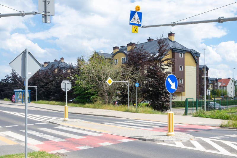 Pedestrian Crossing with Traffic Lights in Ustka Stock Image - Image of ...