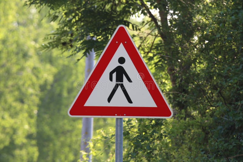 Pedestrian Crossing Triangle Sign on the Road Stock Photo - Image of ...