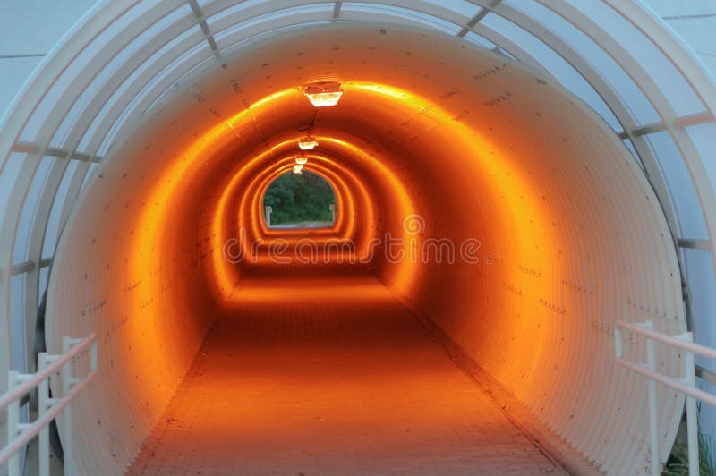 Pedestrian Crossing Under the Highway, Underground Passage with Yellow ...