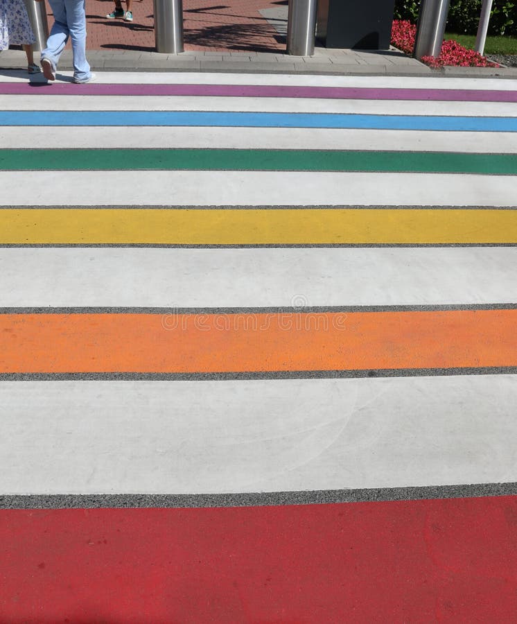 Pedestrian Crossing with Colored Stripes of Rainbow Colors in the ...