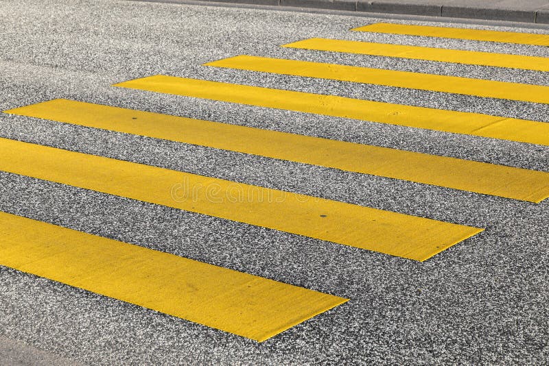 Pedestrian Crossing With Yellow Stripes Stock Image - Image: 25098001