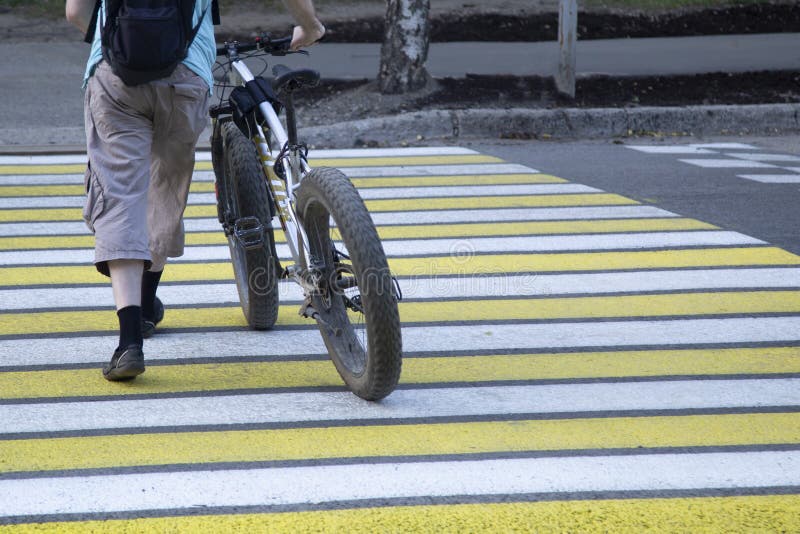 Pedestrian Crosswalk in the City. Yellow and White Pedestrian Crosswalk ...
