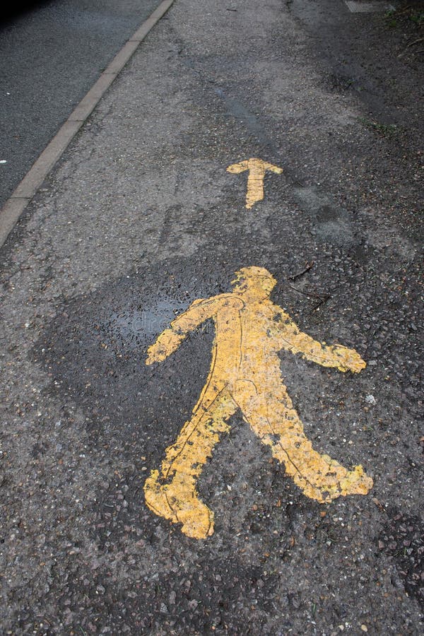 Pedestrian Footpath with Yellow Pedestrian Symbol with Yellow Arrow ...