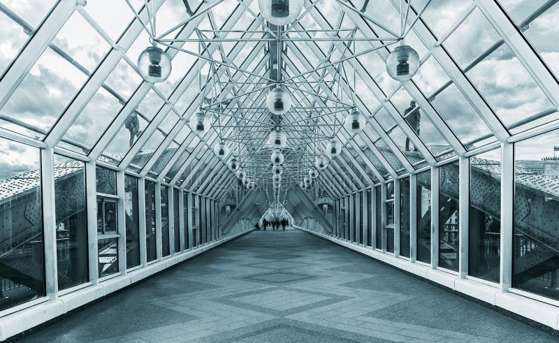 Pedestrian Gallery Inside the Bridge on a Dubai Water Canal Stock Photo ...