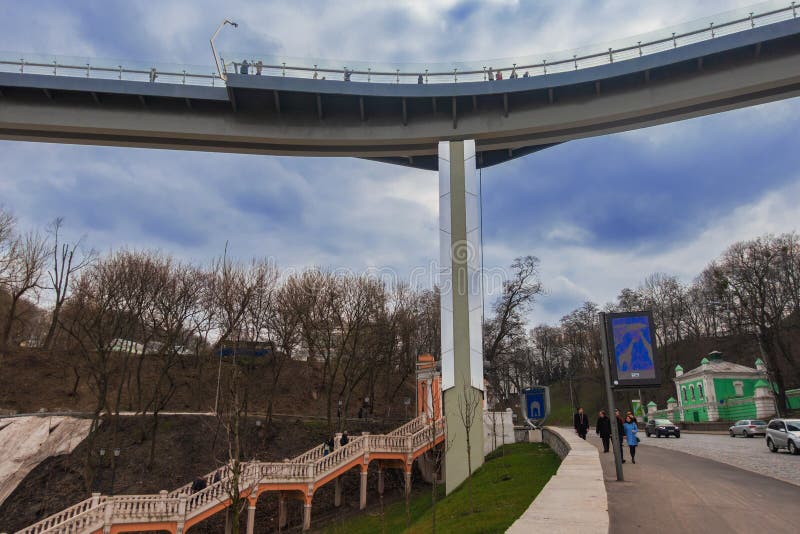 Pedestrian Glass Bridge in Kyiv, View from Below Stock Photo - Image of ...