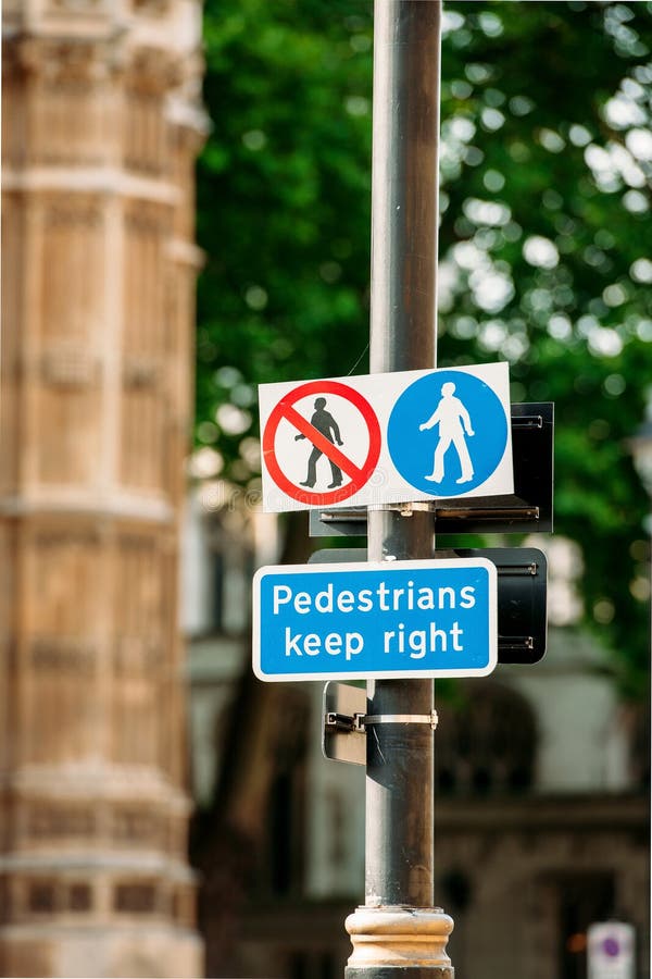 Pedestrian keep right sign stock photo. Image of circle - 42365808
