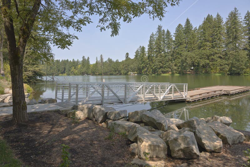 Pedestrian Ladder and Platform on a Lake. Stock Image - Image of forest ...